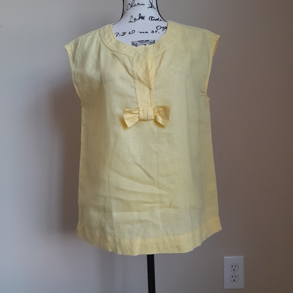 Talbots | Tops | Talbots Sleeveless Top Yellow Linen Bow Womens | Poshmark
